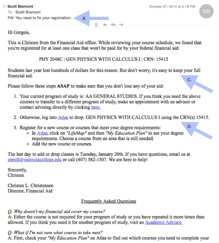 Emails About Course Selection Increase Financial Aid - B-HUB